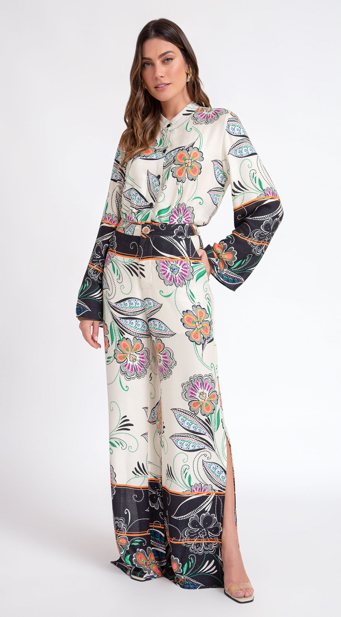 Calça Maria.Valentina Pantalona Cós Alto Abertura Lateral Preto - Maria ...