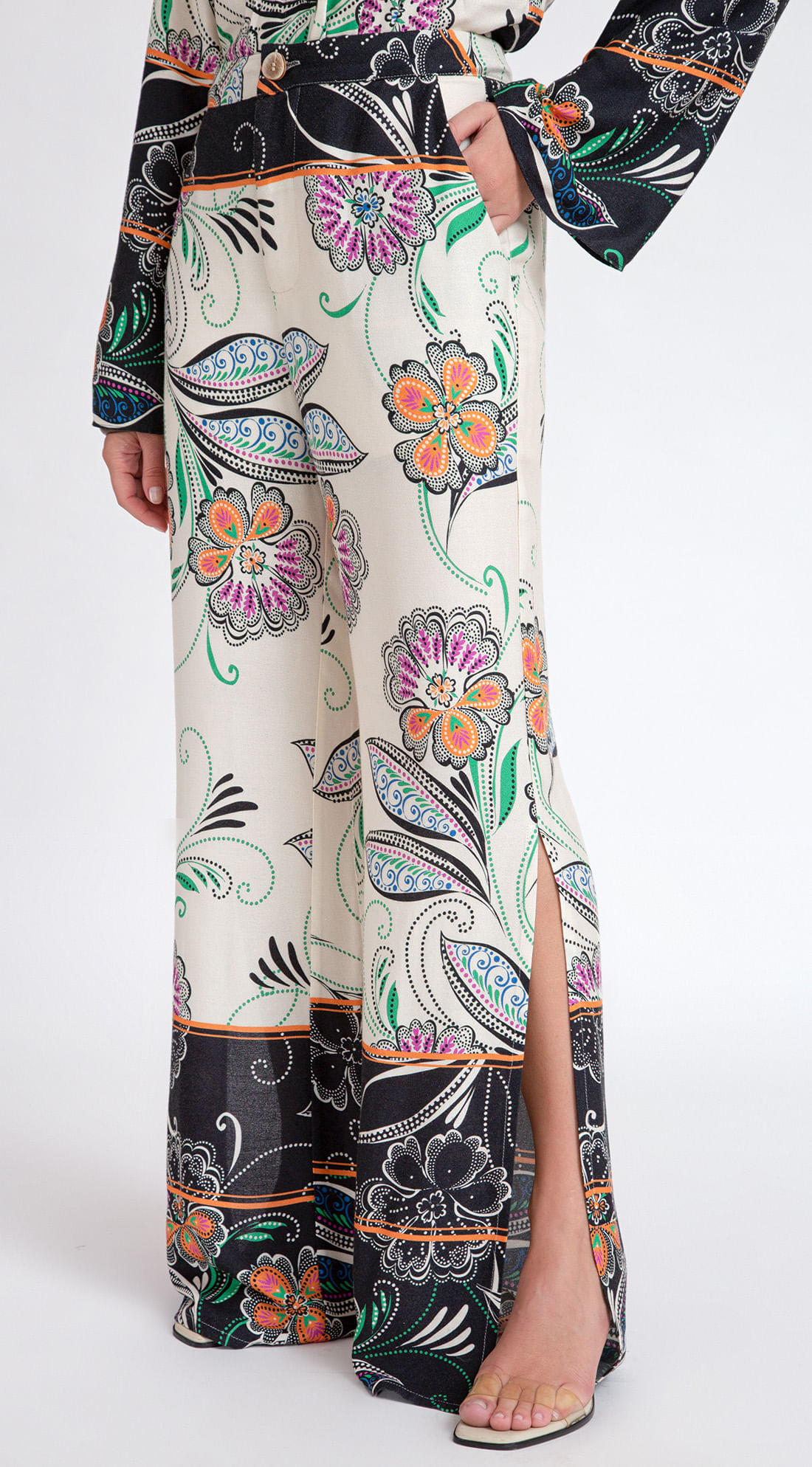 Calça Maria.Valentina Pantalona Cós Alto Abertura Lateral Preto - Maria ...