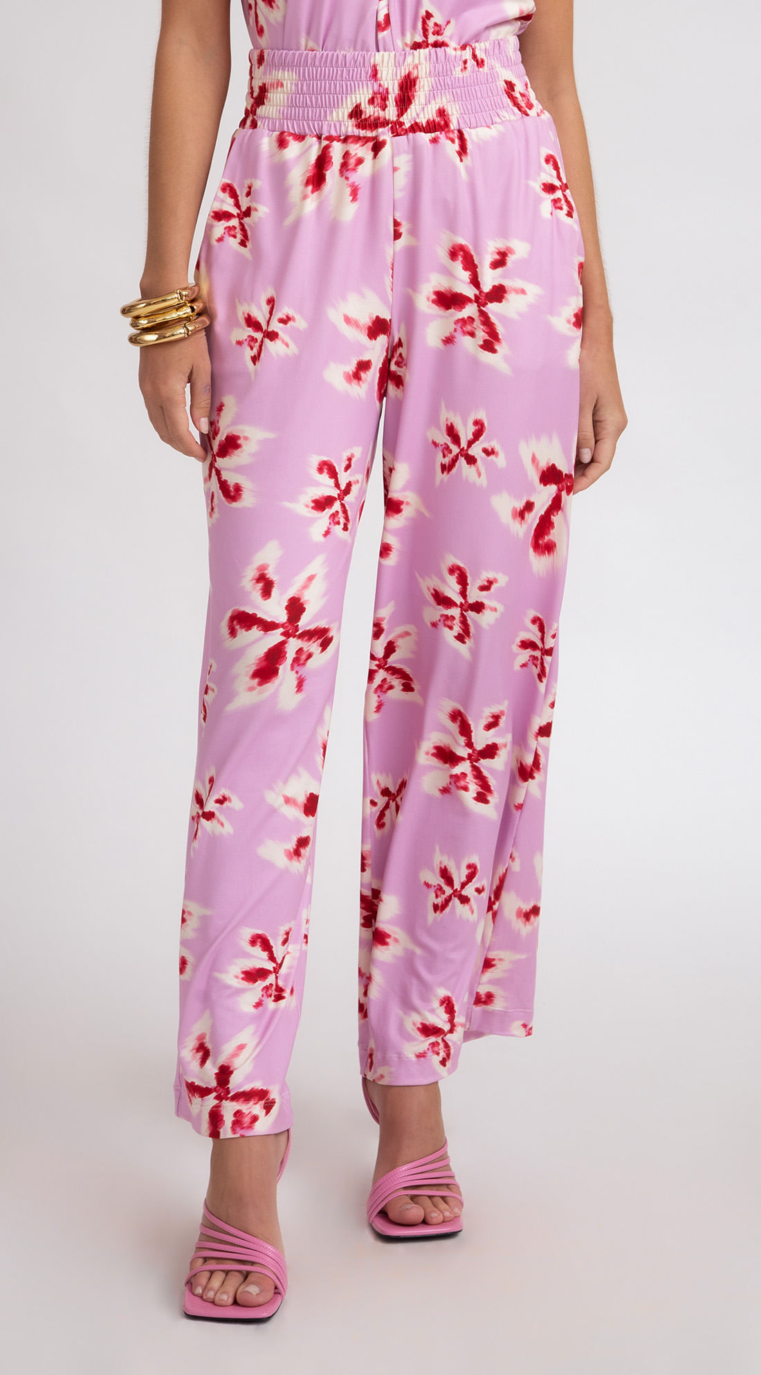 Calca Maria.Valentina Pantalona Cós Alto Detalhe Elástico Rosa - Maria ...