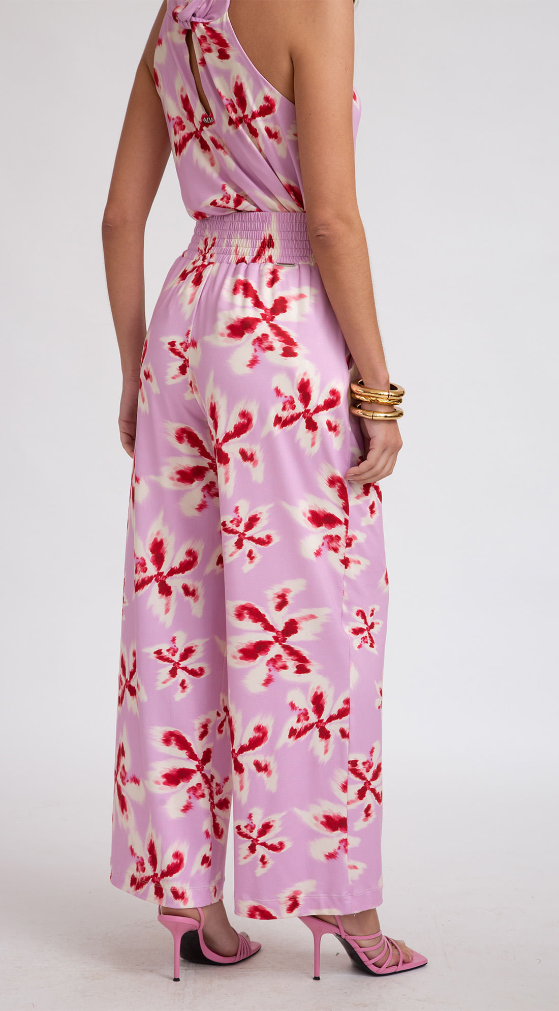 Calca Maria.Valentina Pantalona Cós Alto Detalhe Elástico Rosa - Maria ...