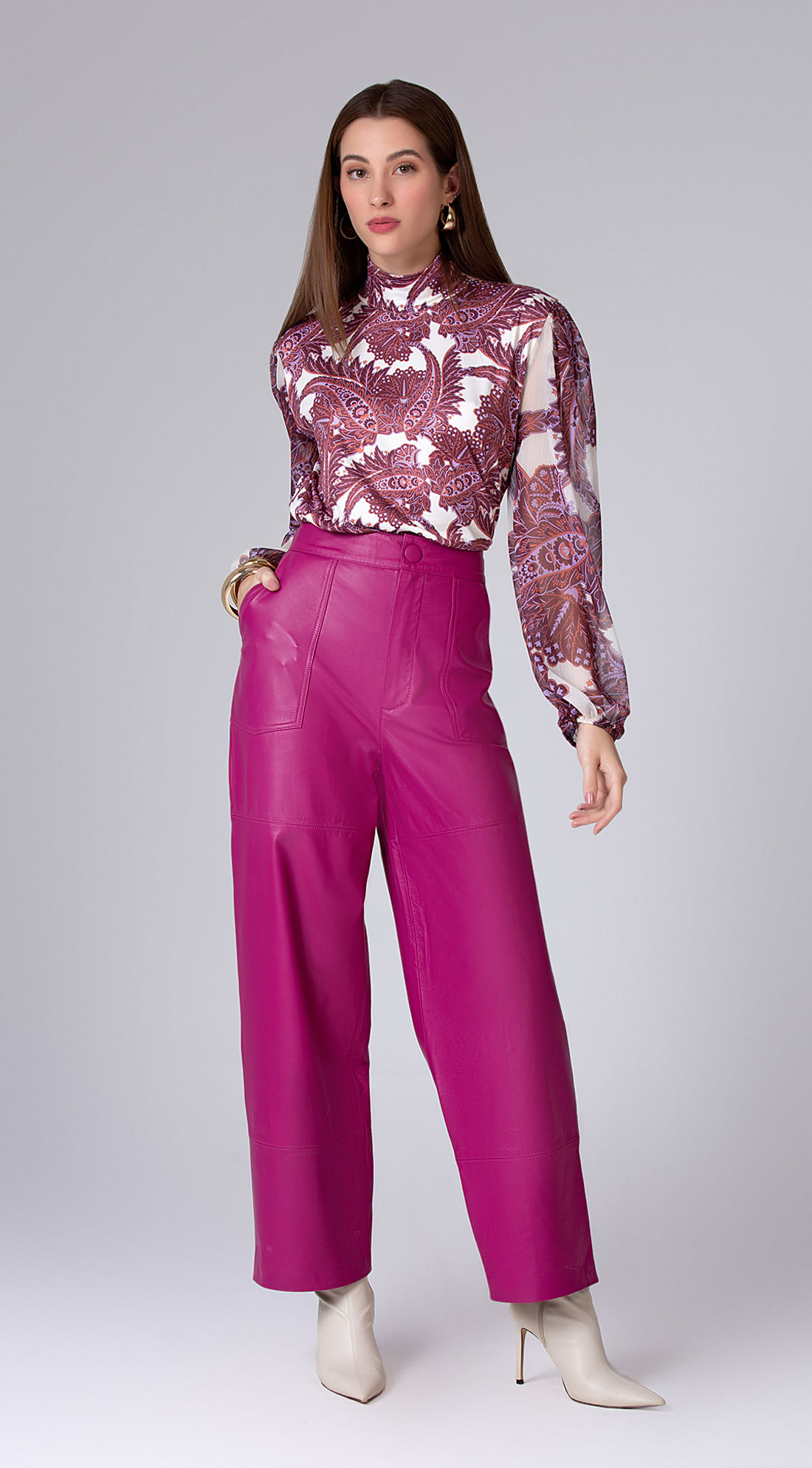 Calca Maria.Valentina Reta Cós Alto Com Recorte Rosa - Maria.Valentina