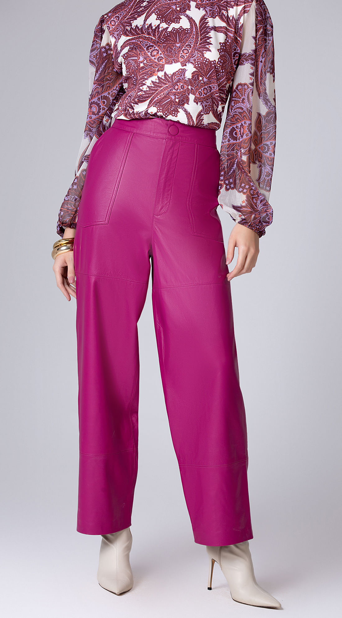 Calca Maria.Valentina Reta Cós Alto Com Recorte Rosa - Maria.Valentina