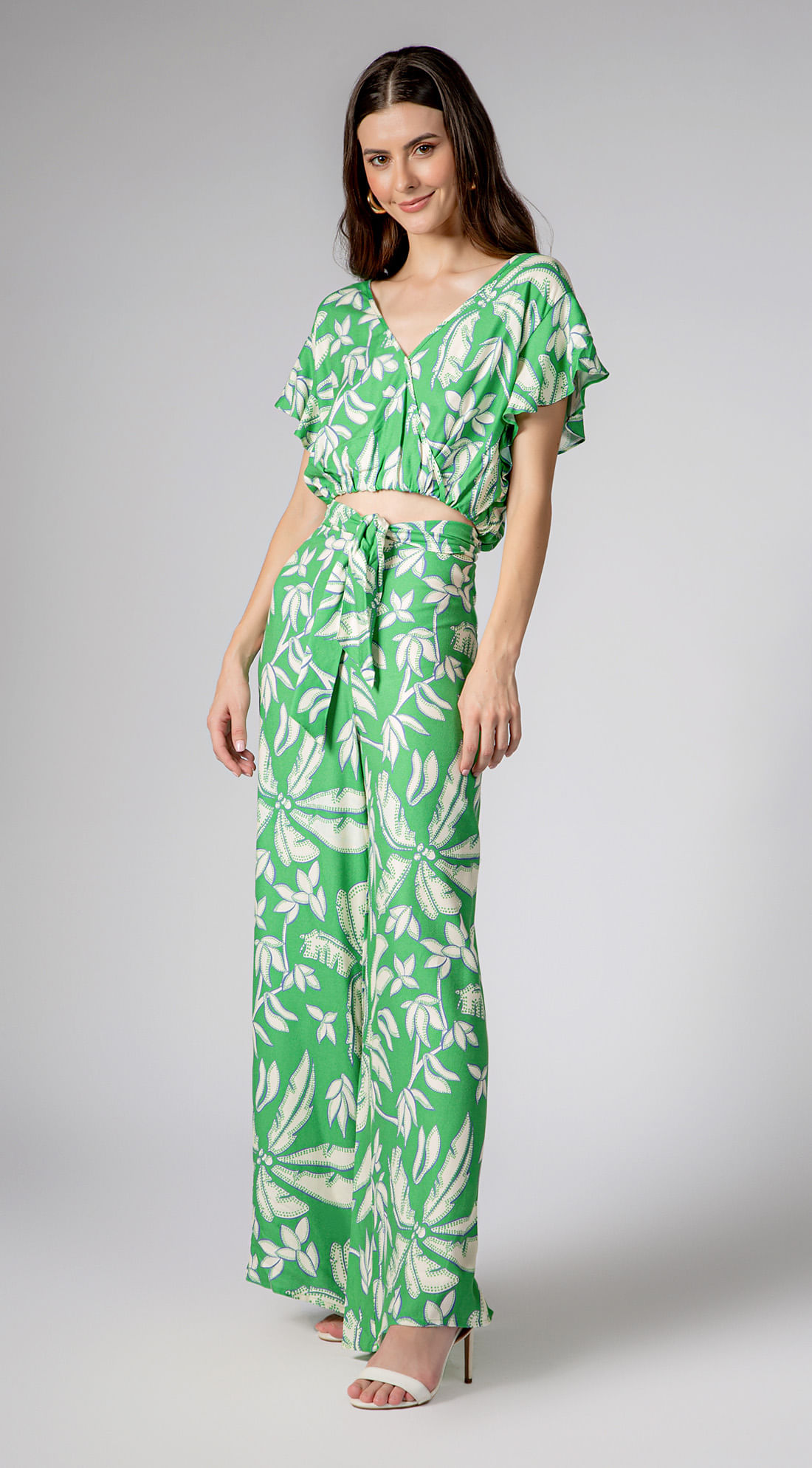 Calca Maria.Valentina Pantalona Cós Alto Com Amarração Verde - Maria ...