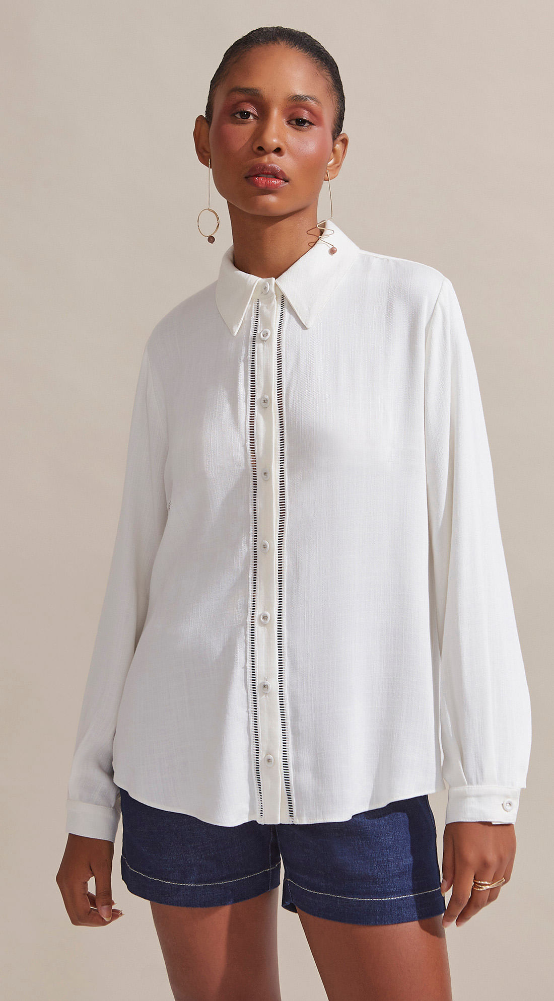 Camisa Maria.Valentina Manga Longa Com Entremeio Off White - Maria ...