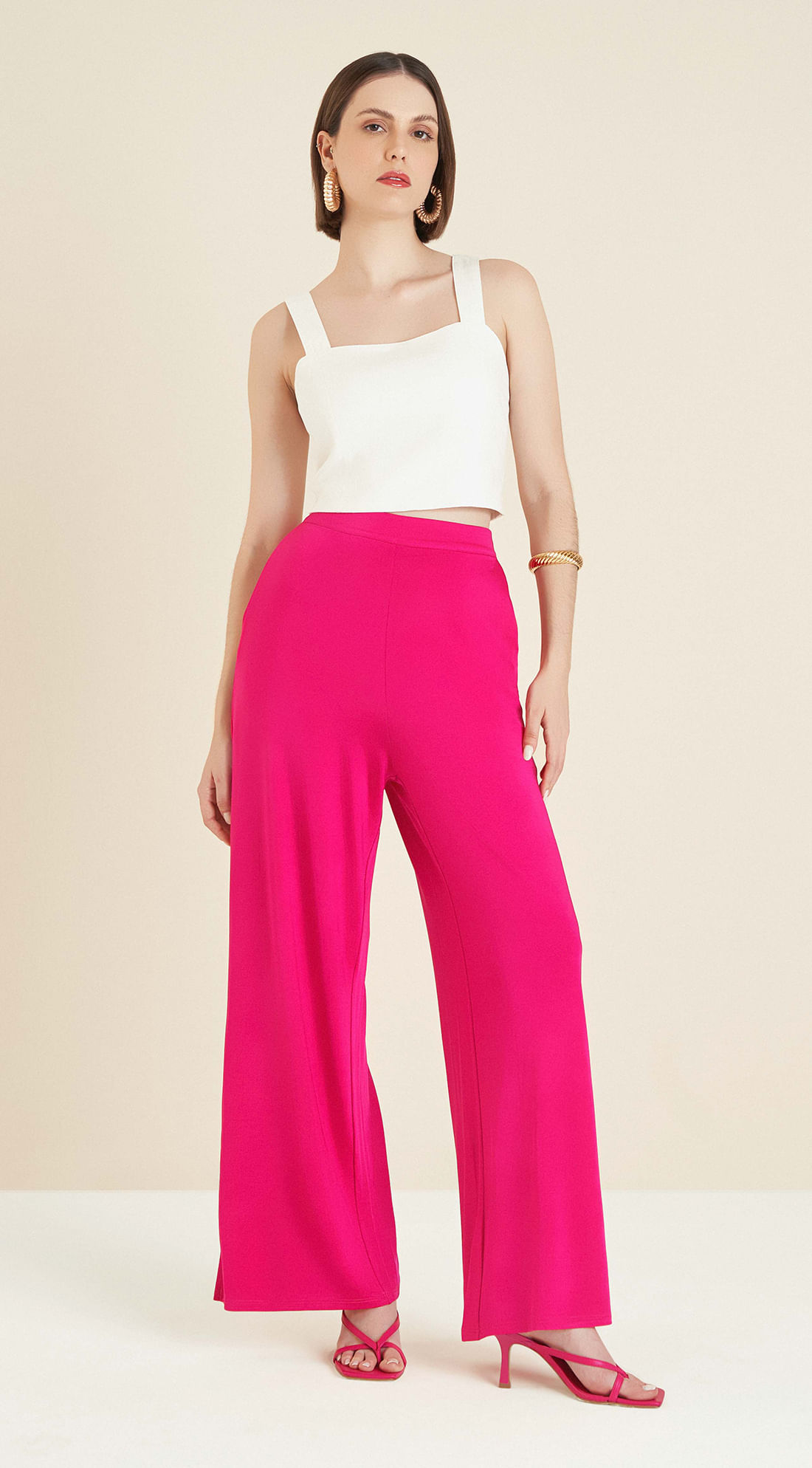 Calca Maria.Valentina Pantalona Cós Alto Abertura Barra Pink - Maria ...