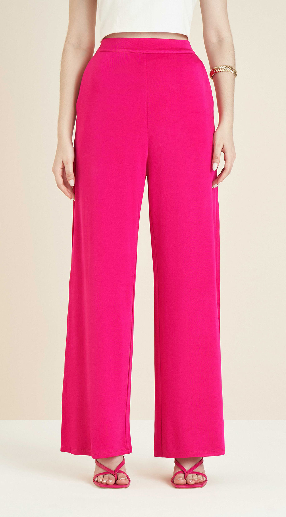 Calca Maria.Valentina Pantalona Cós Alto Abertura Barra Pink - Maria ...