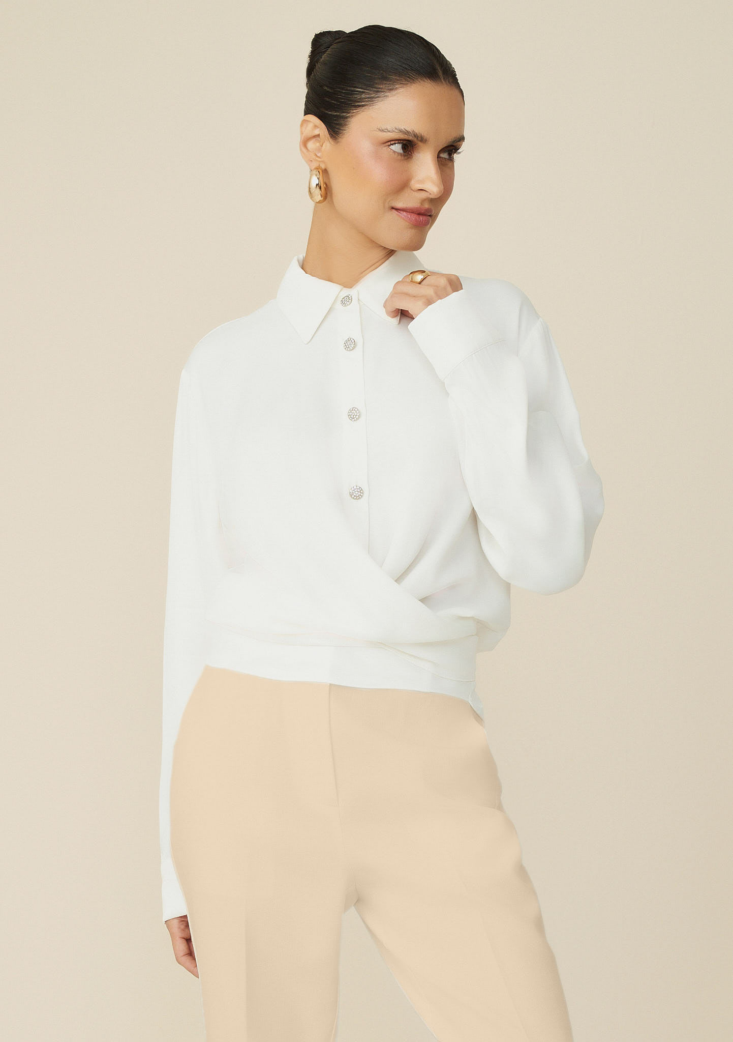 Camisa Maria.Valentina Manga Longa Com Amarração Off White - Maria ...