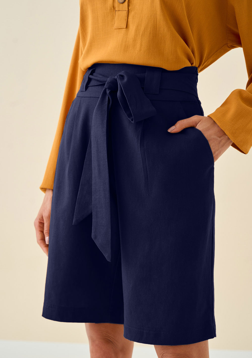 Bermuda Maria.Valentina Reta Com Faixa Azul Marinho - Maria.Valentina