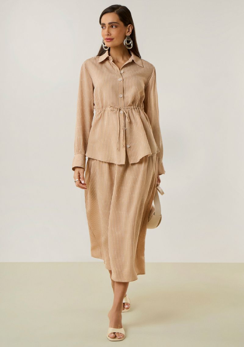 Camisa Maria.Valentina Solta Gola Tradicional Manga Longa Padrão Marrom ...